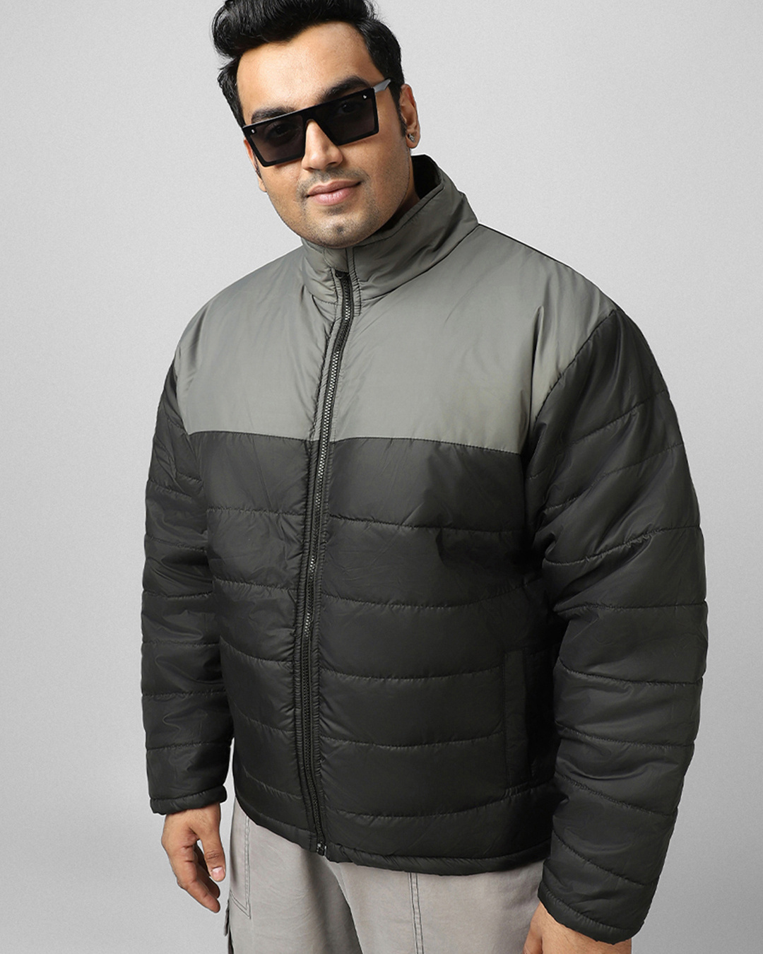 Buy Men's Black & Grey Color Block Oversized Plus Size Jacket Online at ...
