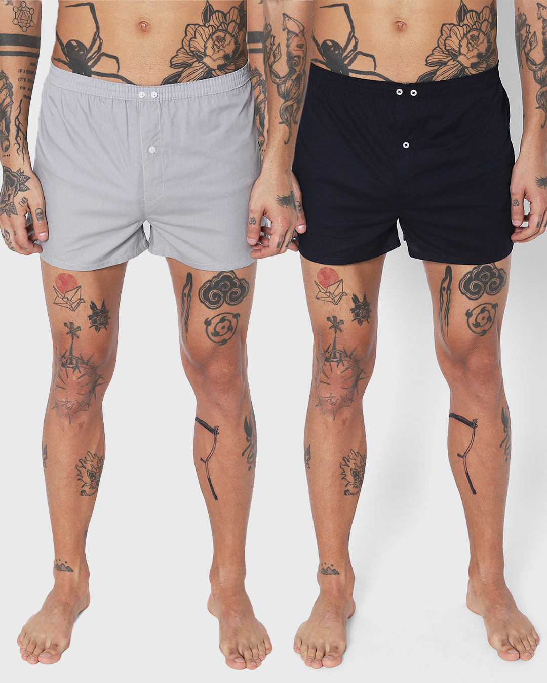Buy Pack of 2 Men's Black & Grey Relaxed Fit Boxer Shorts Online in ...