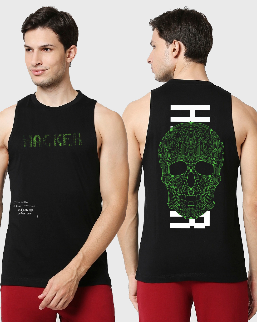 Buy Men's Black Hacker Graphic Printed Oversized Vest Online at Bewakoof