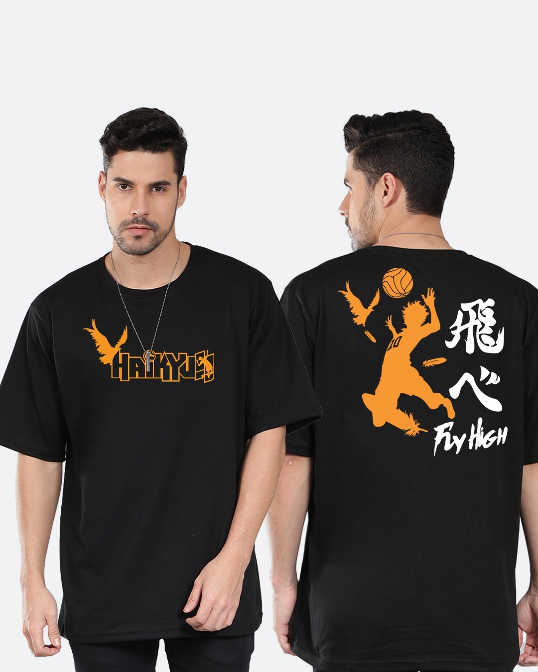 Buy Men's Black Haikyuu Graphic Printed Oversized T-shirt Online at ...
