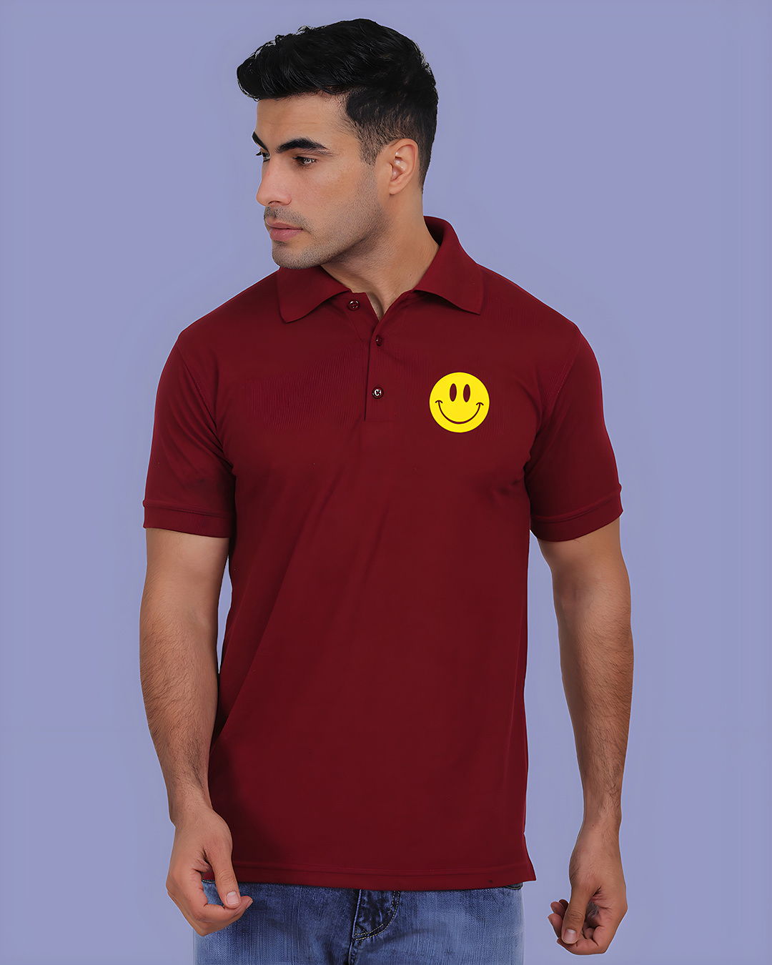 Buy Men's Maroon Happy Face Printed Polo T-shirt Online at Bewakoof