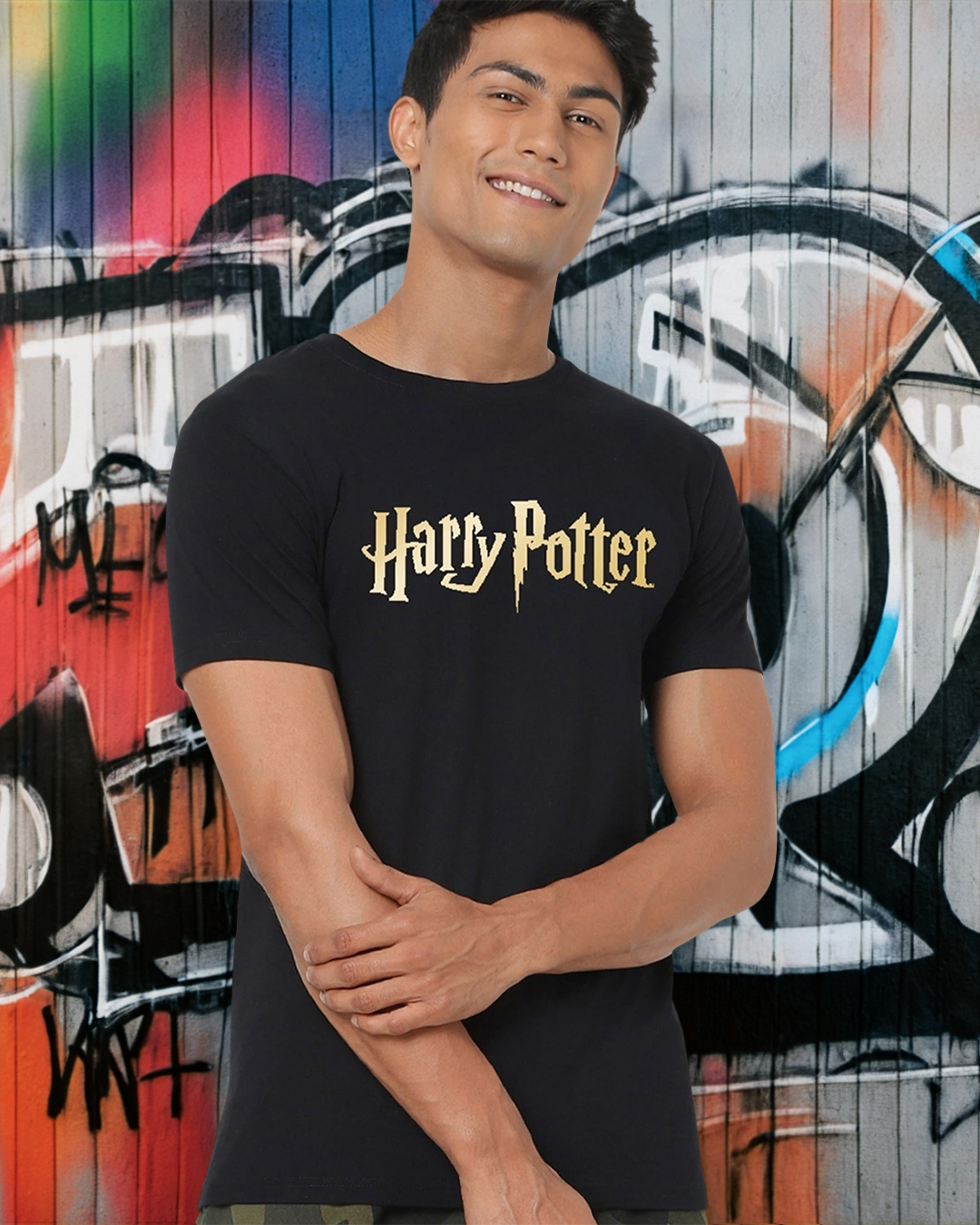 Buy Men's Black Harry Potter Logo Graphic Printed T-shirt Online at ...