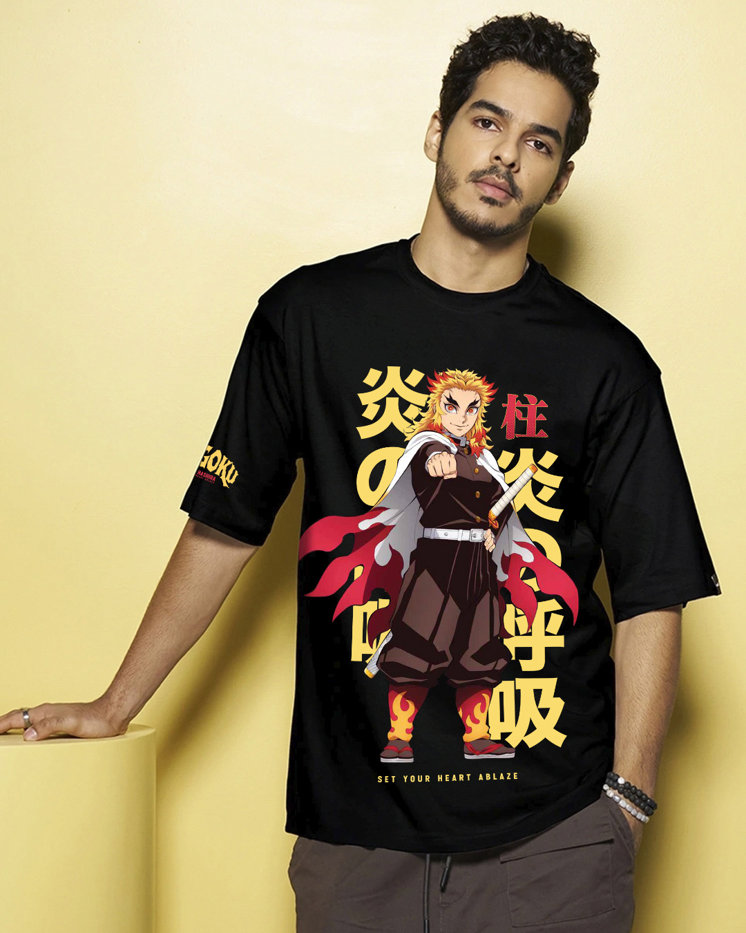 Buy Men's Black Heart Ablaze Graphic Printed Oversized T-shirt Online ...