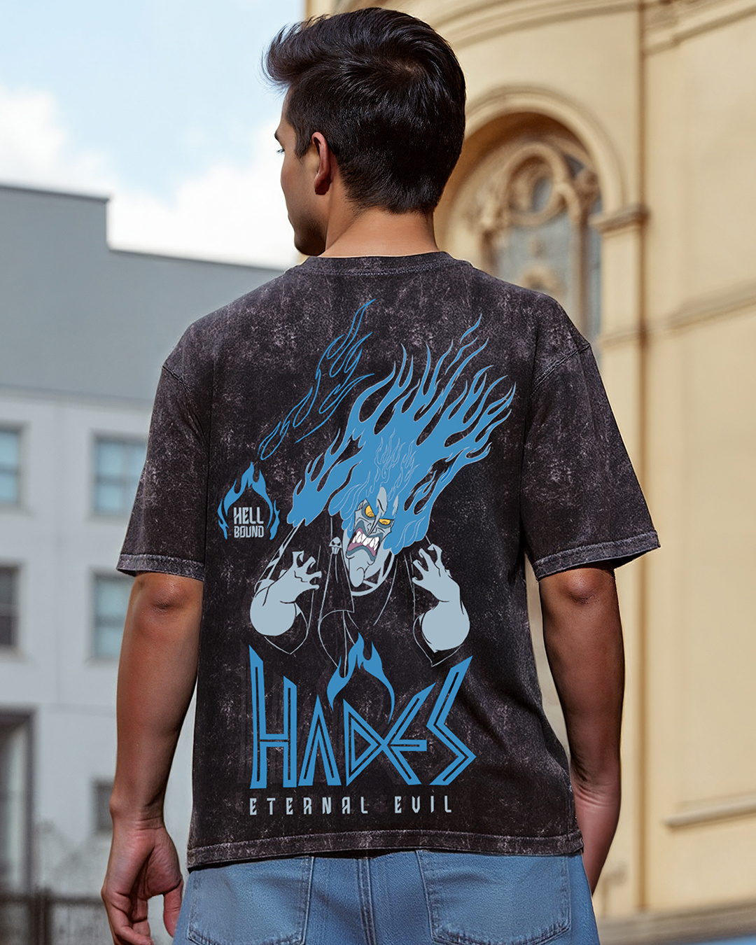 Buy Men's Black Hell Bound Graphic Printed Oversized Acid Wash T-shirt Online at Bewakoof