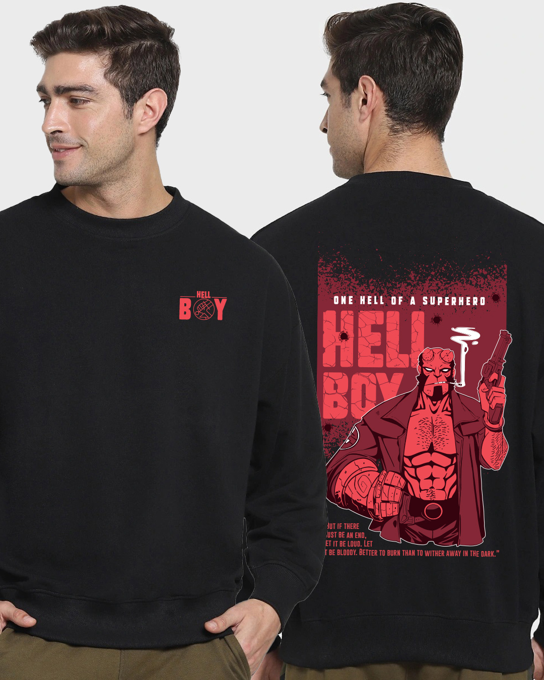 Buy Men's Black Hell Boy Graphic Printed Oversized Sweatshirt Online at ...