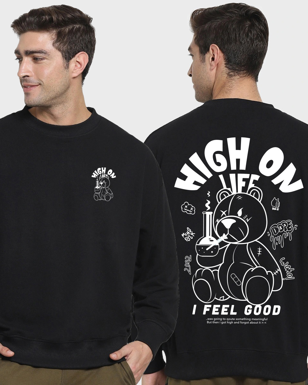 Buy Men's Black High On Life Graphic Printed Oversized Sweatshirt ...
