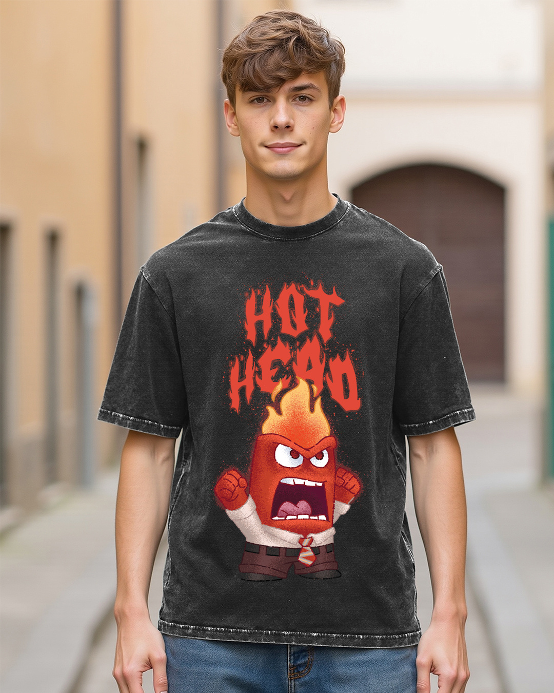 Buy Men's Black Hot Head Graphic Printed Oversized Acid Wash T-shirt ...