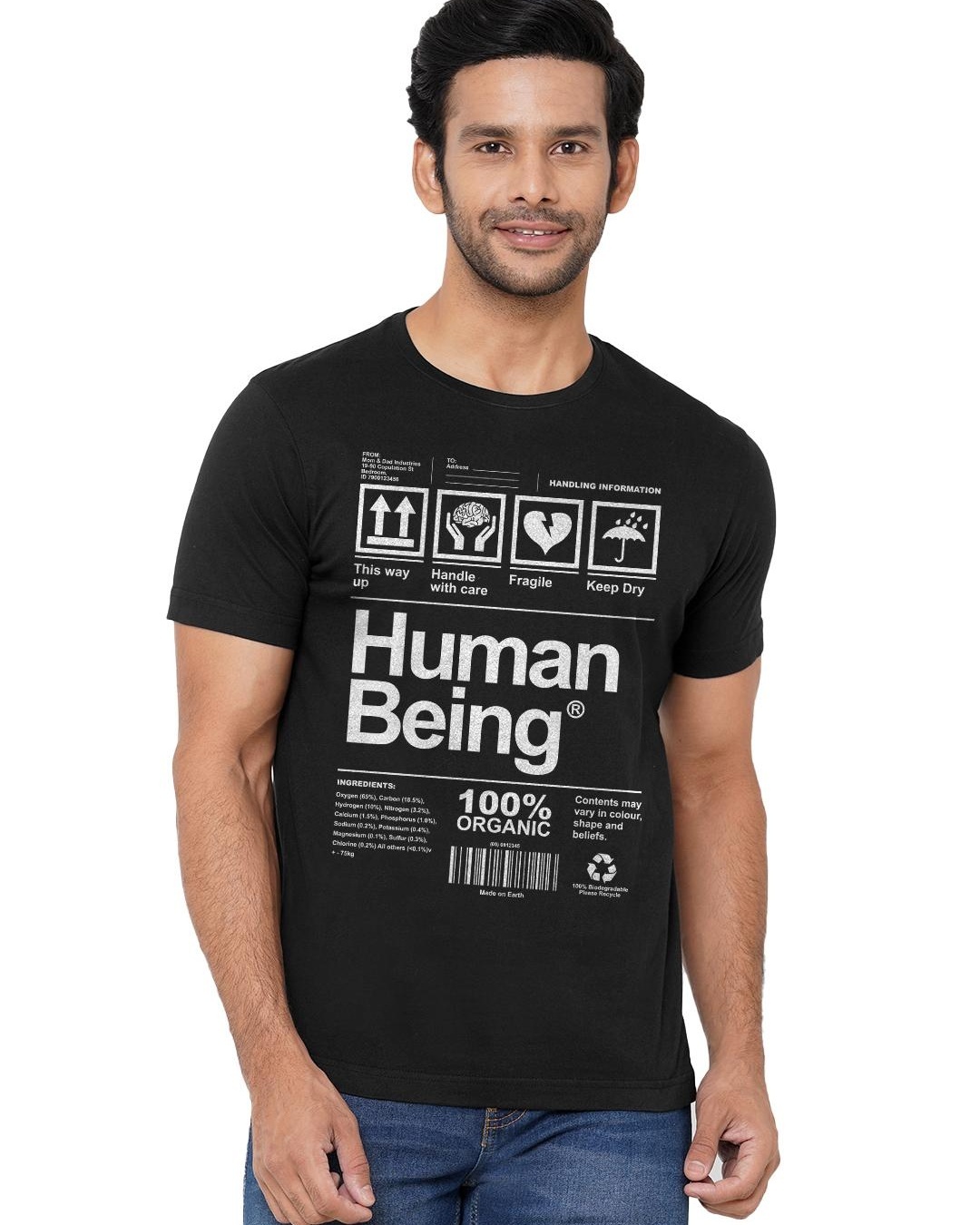 Buy Men's Black Human Being Label Graphic Printed T-shirt for Men Black ...