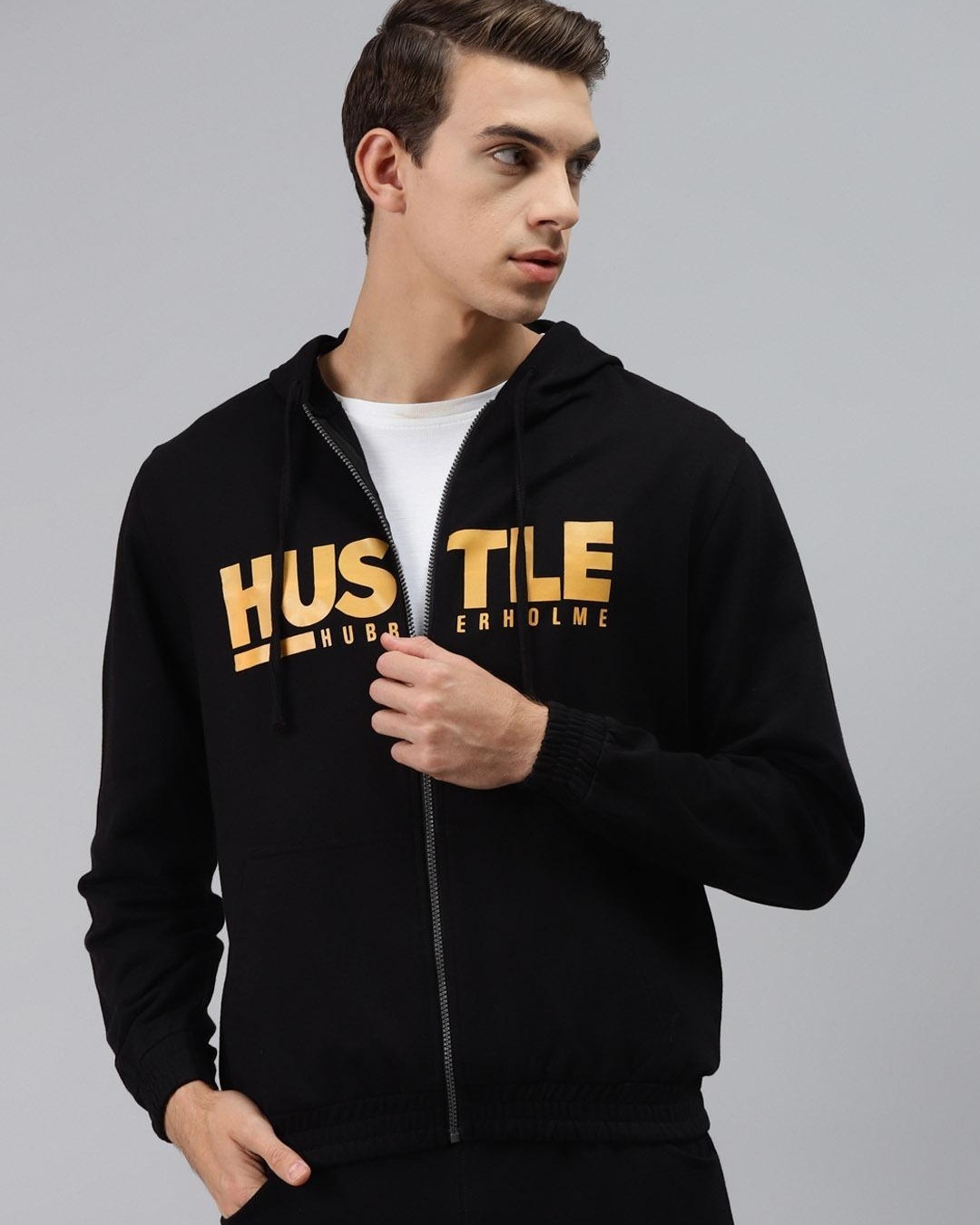 Buy Men's Black Hustle Typography Hoodie Online at Bewakoof