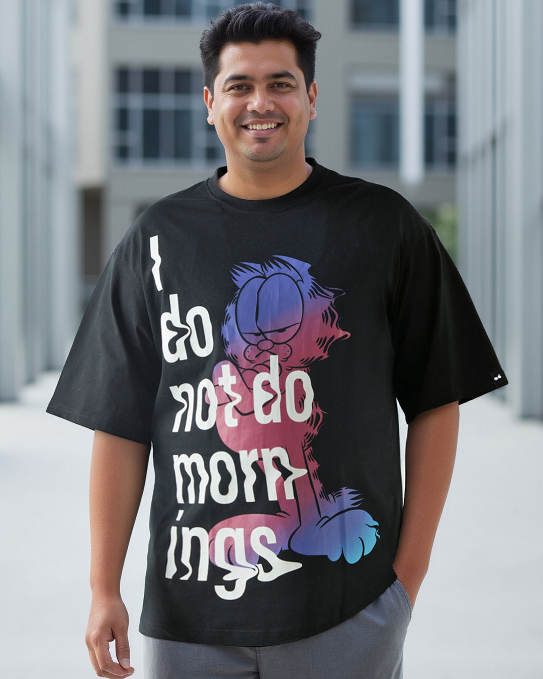 Buy Men's Black I Do Not Do Mornings Graphic Printed Oversized Plus Size T-shirt Online at Bewakoof