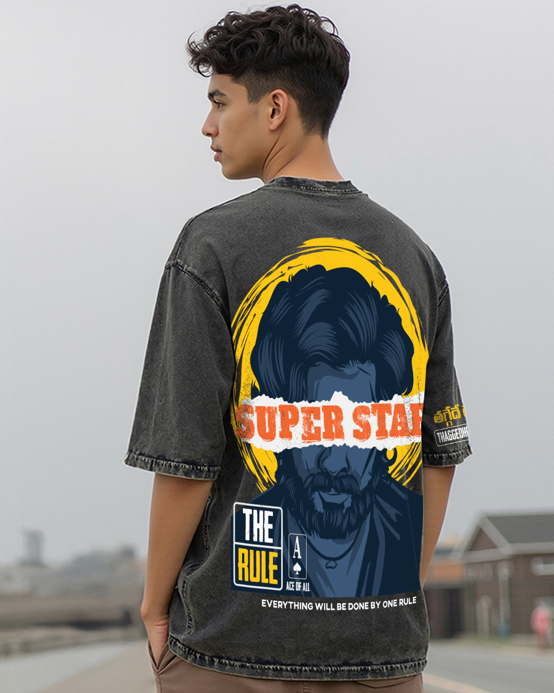 Buy Men's Black 'Icon star' The Rule Graphic Printed Oversized Acid ...