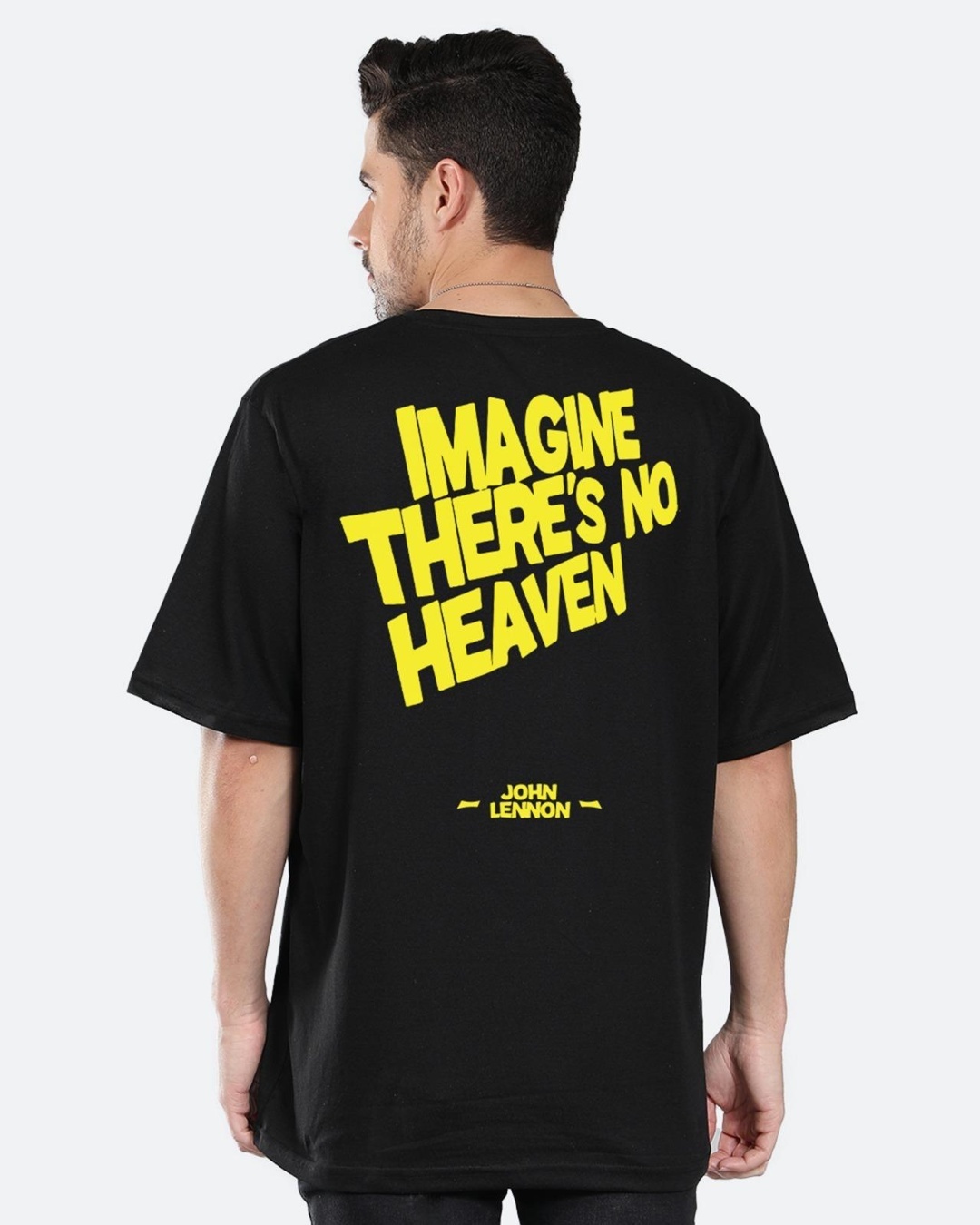 Buy Men's Black Imagine No Heaven Graphic Printed Oversized T-shirt ...