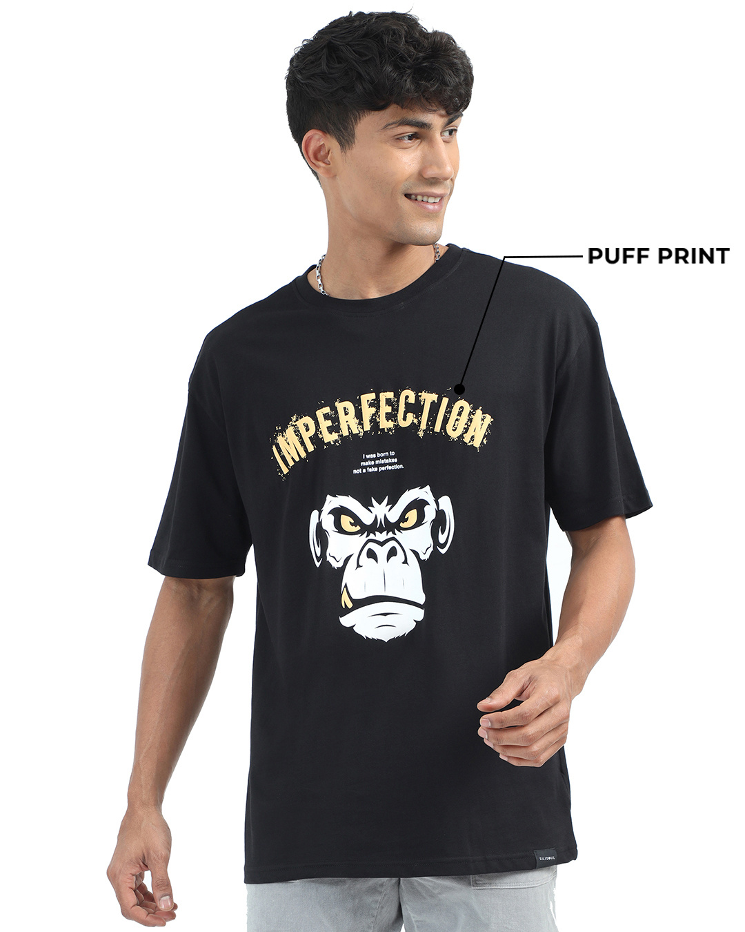 Buy Men's Black Imperfection Puff Printed Oversized T-Shirt Online at ...