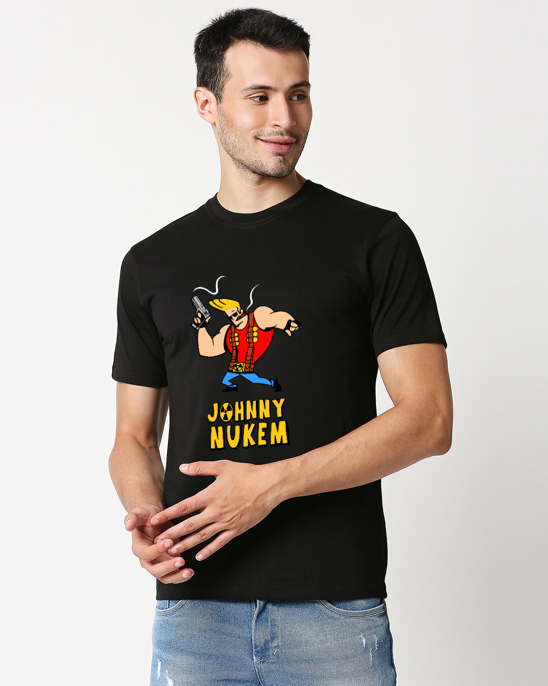 Buy Men's Black Johnny Nuke'em Cotton T-shirt Online at Bewakoof