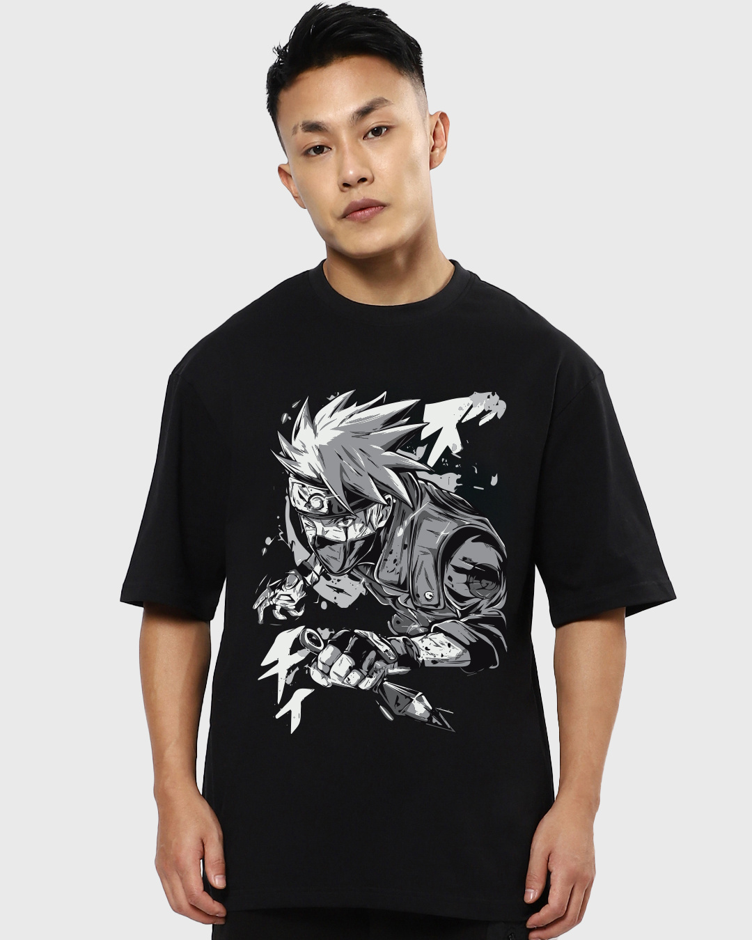 Buy Men's Black Kakashi Sensei Graphic Printed Oversized T-shirt Online ...