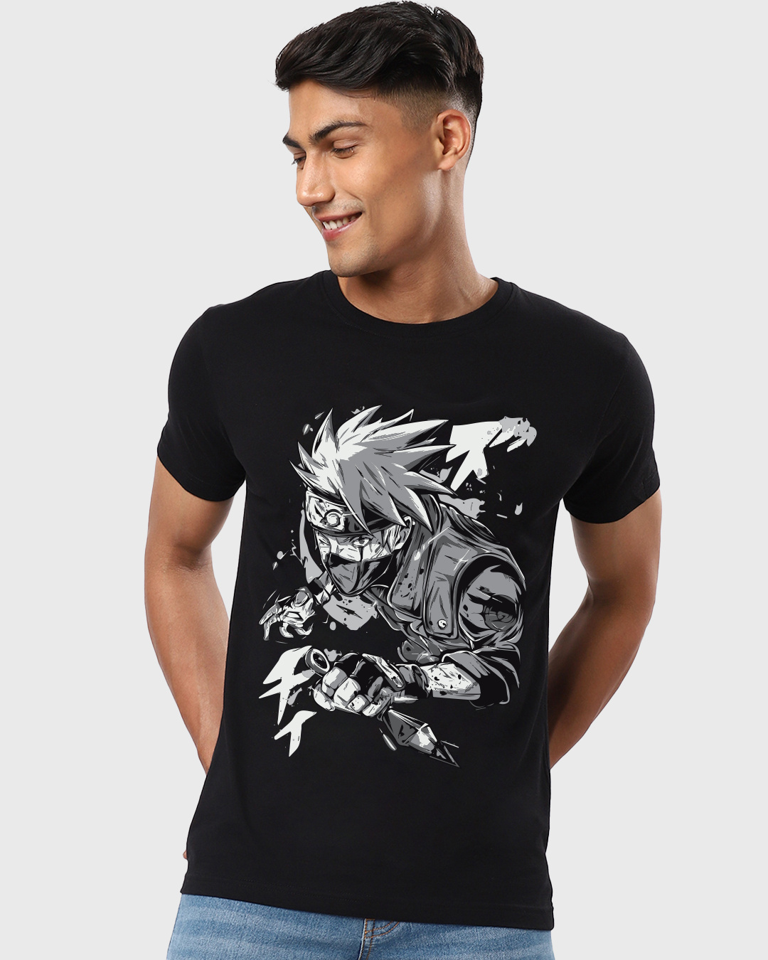 Buy Men's Black Kakashi Sensei Graphic Printed T-shirt Online at Bewakoof