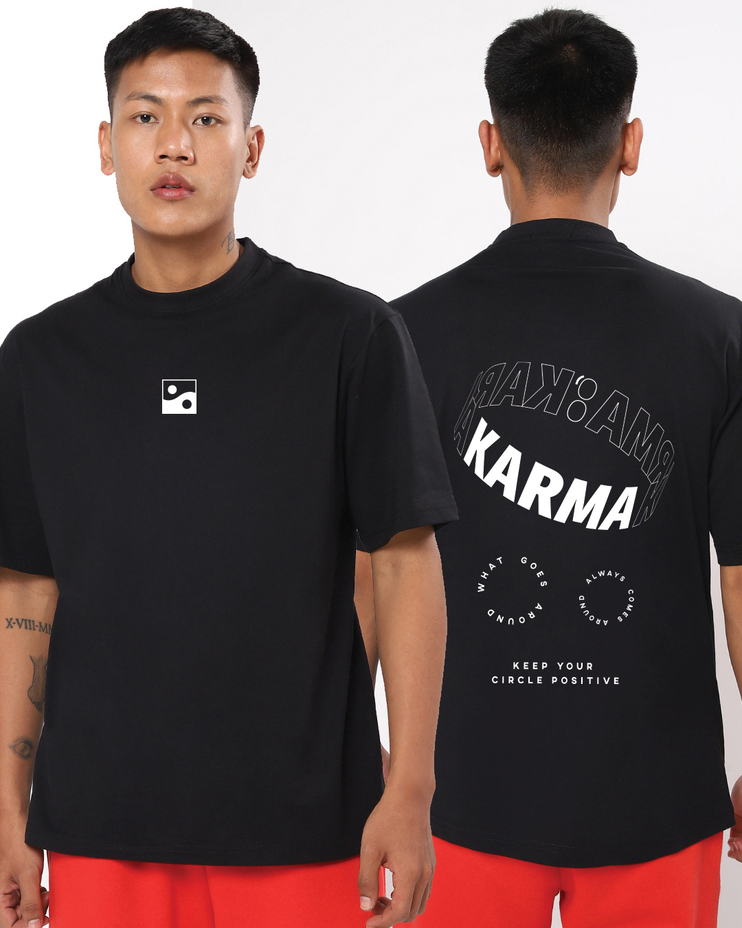 Buy Men's Black Karma Circles Typography Oversized T-shirt Online at ...