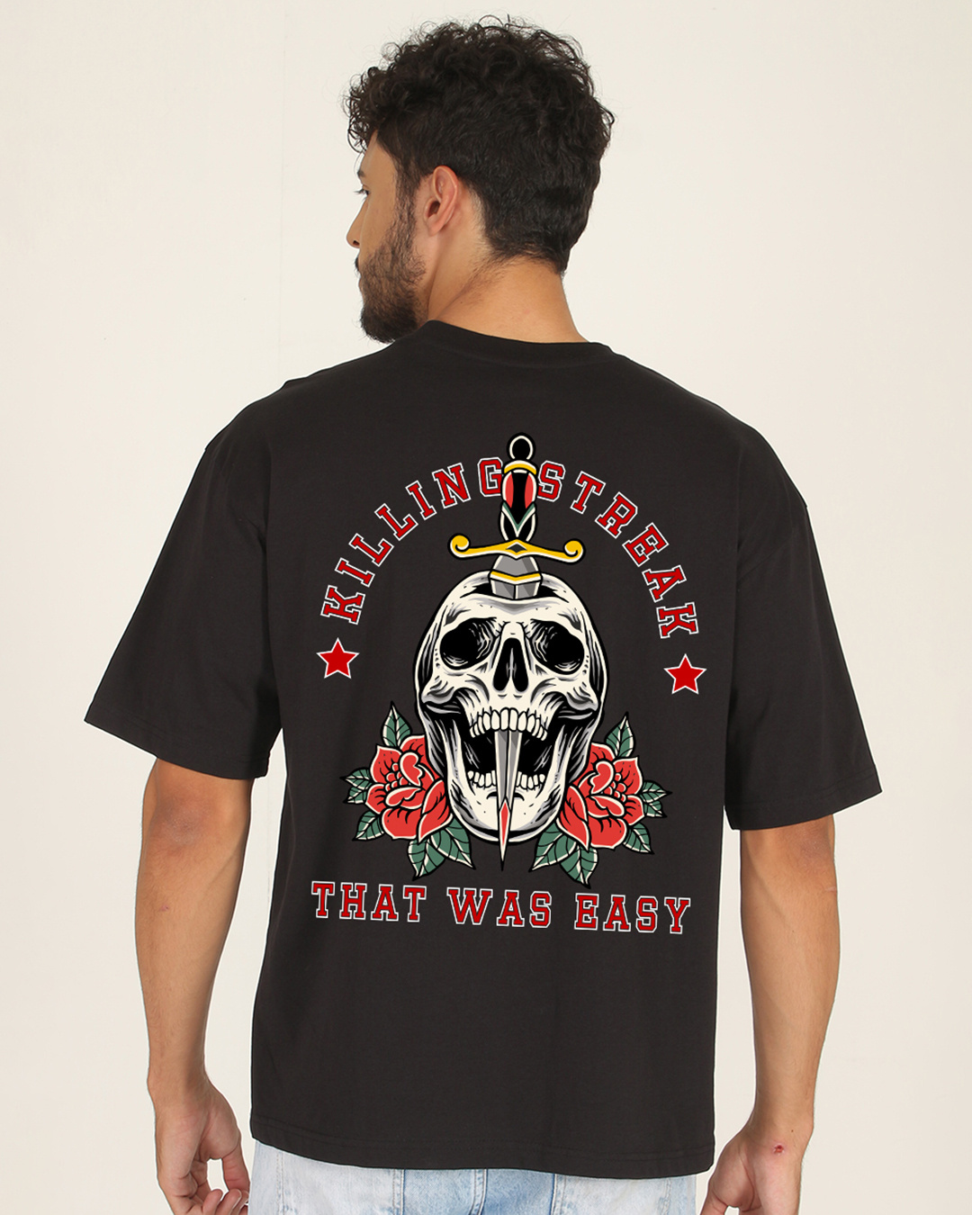 Buy Men's Black Killing Streak Graphic Printed Oversized T-shirt Online ...