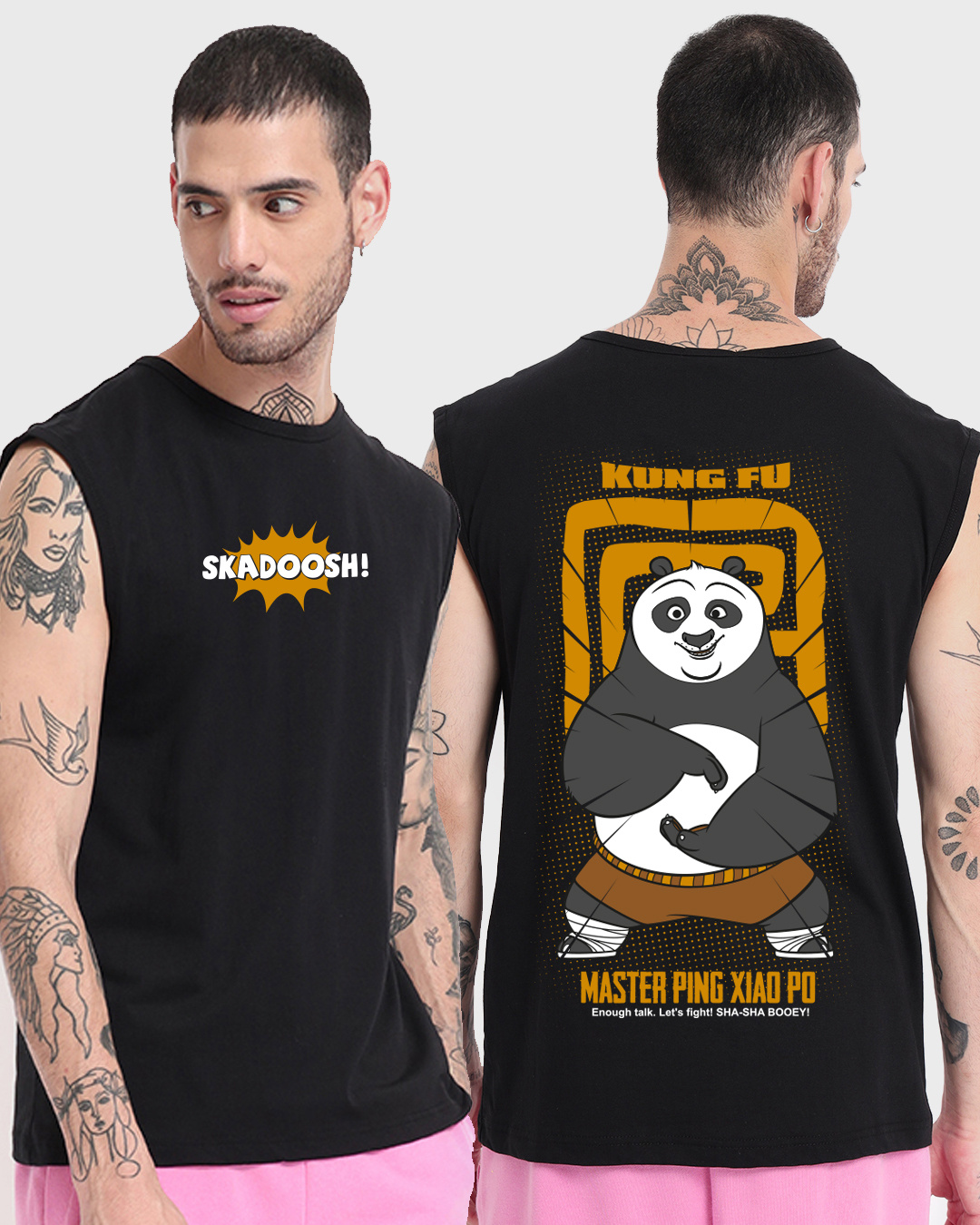 Buy Men's Black Kung Fu Panda Graphic Printed Oversized Vest Online at ...