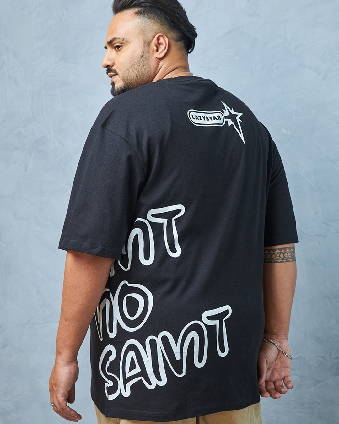 Buy Men's Black Lazystar Graphic Printed Oversized Plus Size T-shirt ...