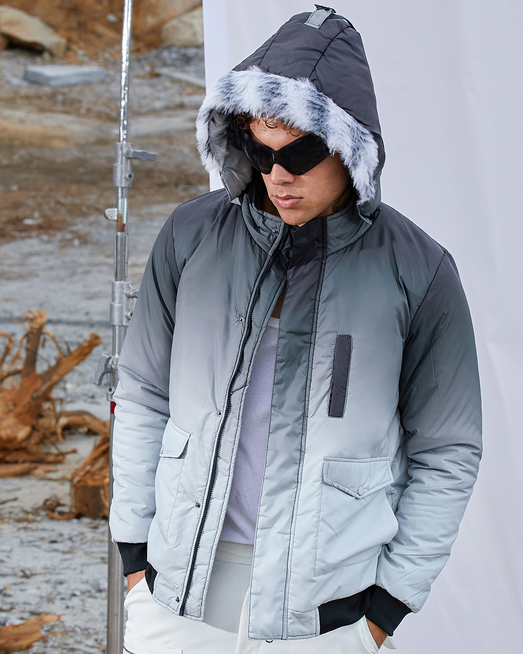Buy Men's Black & Light Grey Ombre Puffer Jacket Online in India at ...