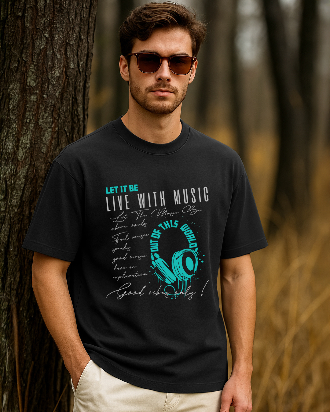 Buy Men's Black Live With Music Graphic Printed Oversized T-shirt ...