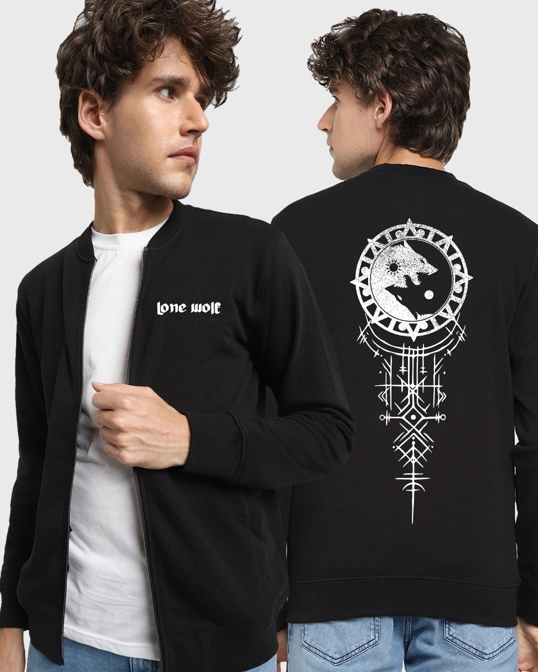Buy Men's Black Lone Wolf Graphic Printed Zipper Sweatshirt for Men ...