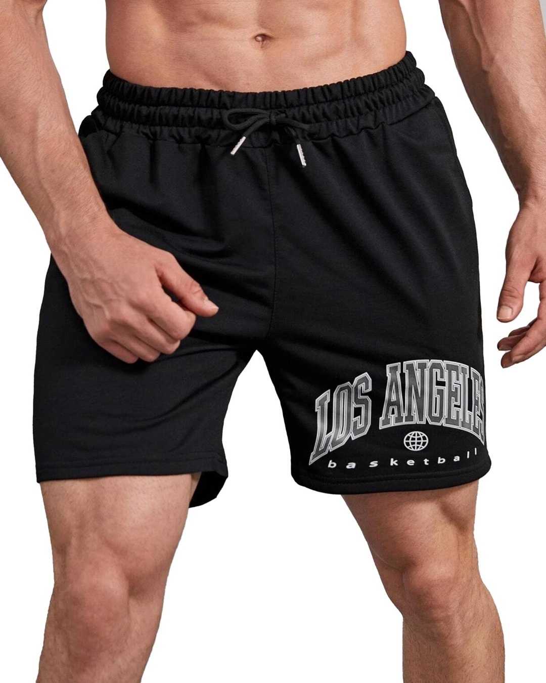 Buy Men's Black Los Angeles Typography Slim Fit Shorts Online at Bewakoof