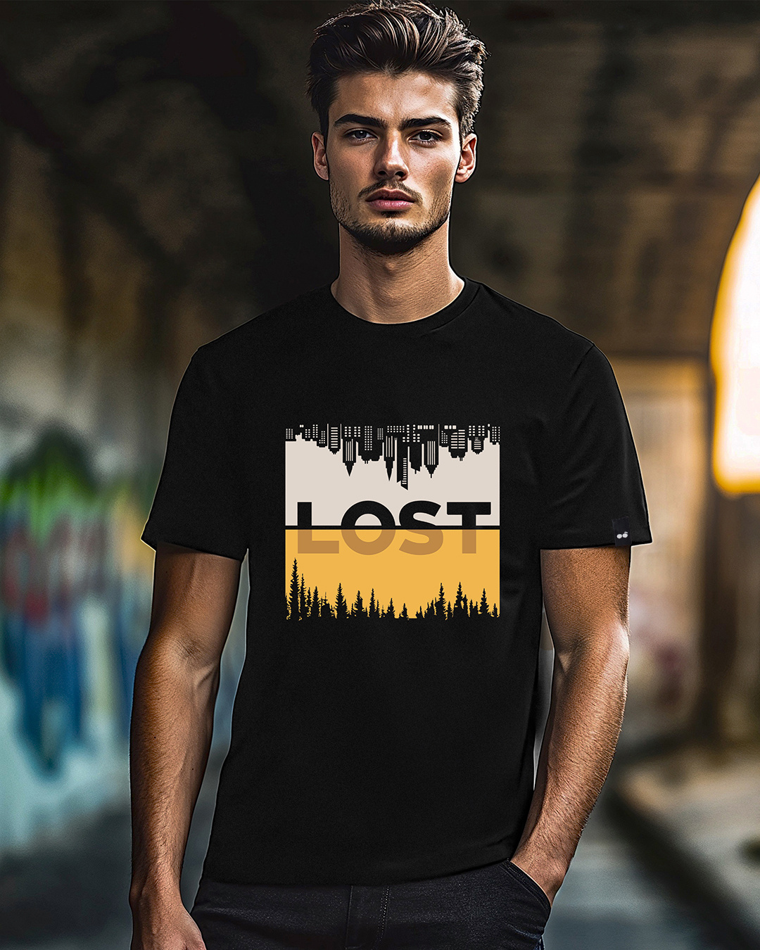 Buy Men's Black Lost In Time Graphic Printed T-shirt Online at Bewakoof