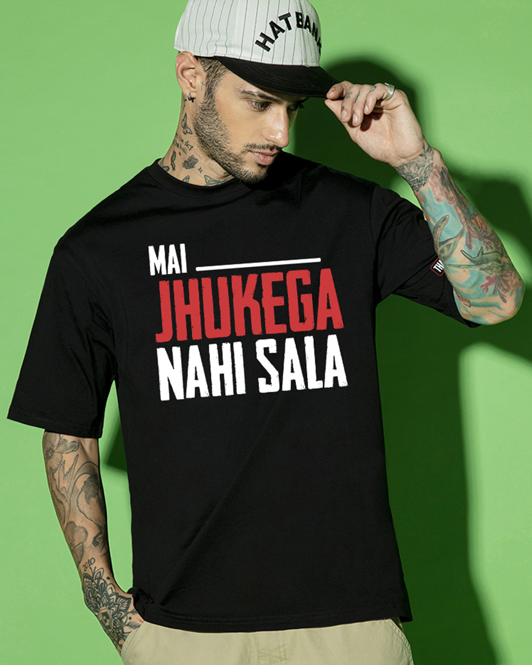 Buy Men's Black Mai Jhukega Nahi Sala Typography Oversized T-shirt Online at Bewakoof