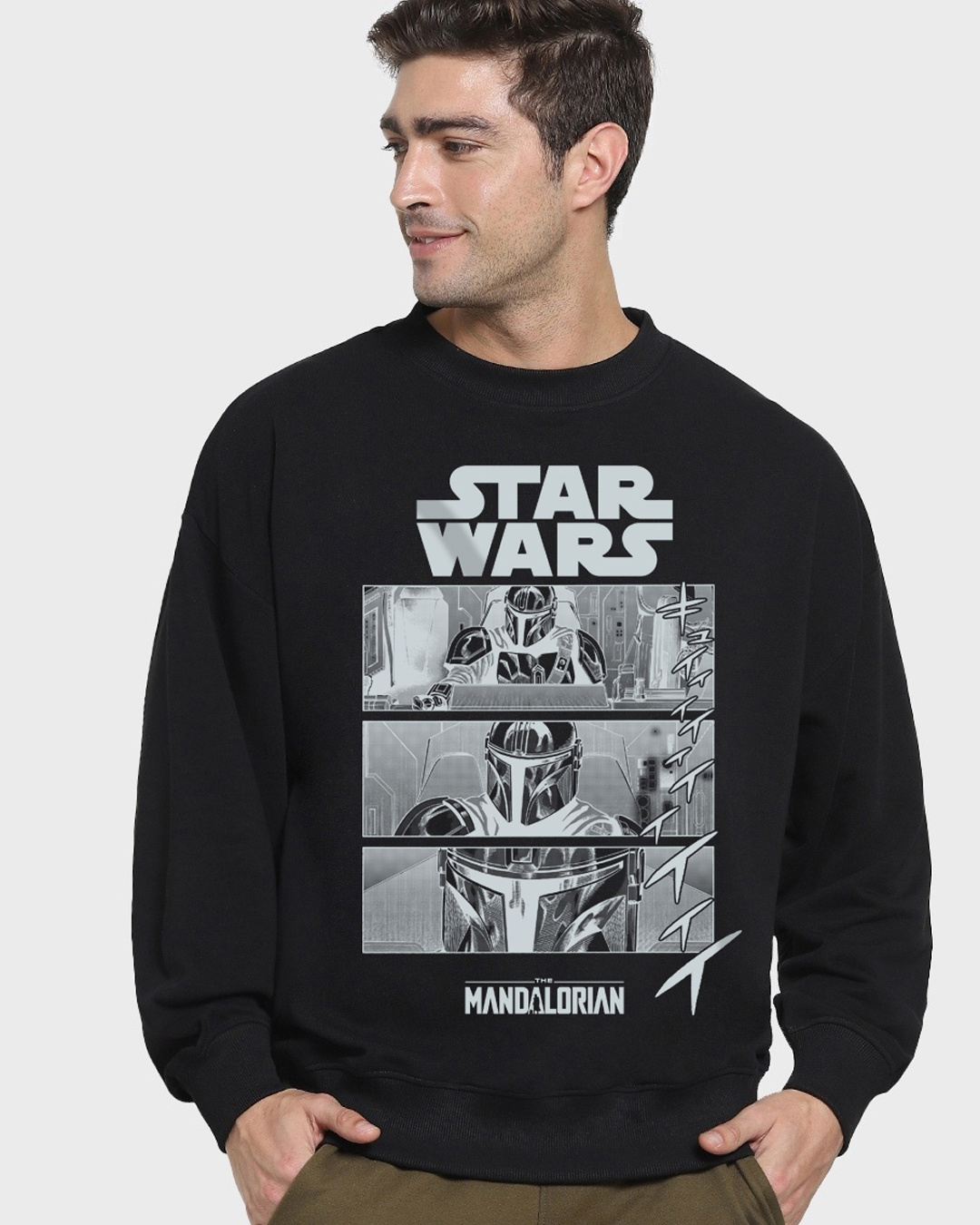 Buy Men's Black Mando Graphic Printed Oversized Sweatshirt Online at ...