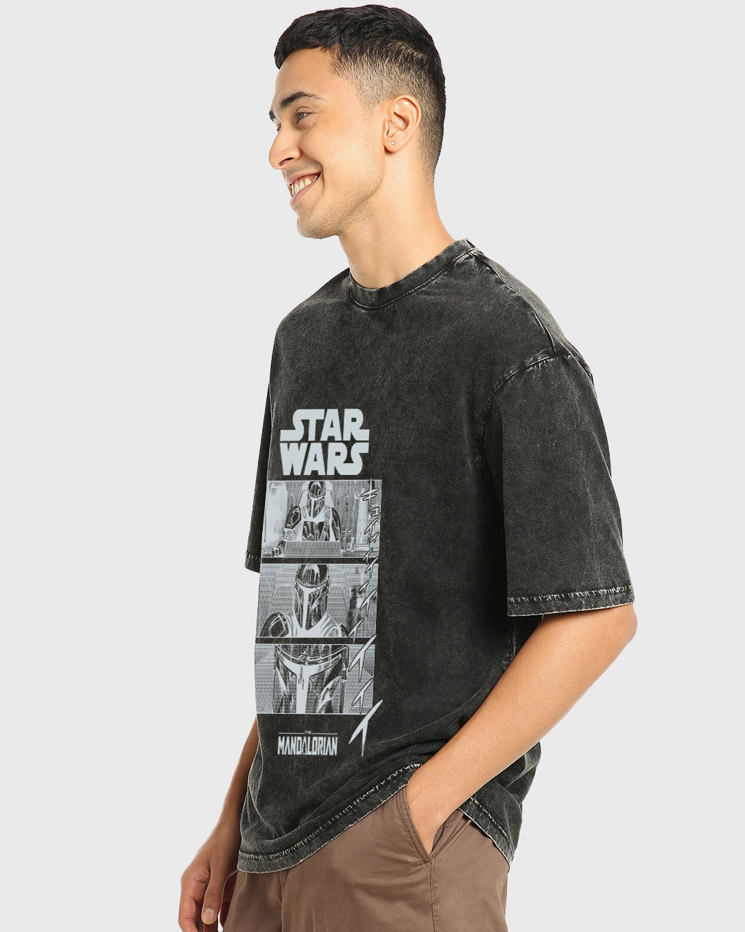 Buy Men's Black Mando Graphic Printed Oversized Acid Wash T-shirt ...