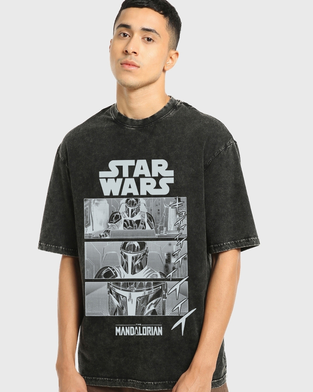 Buy Men's Black Mando Graphic Printed Oversized Acid Wash T-shirt ...