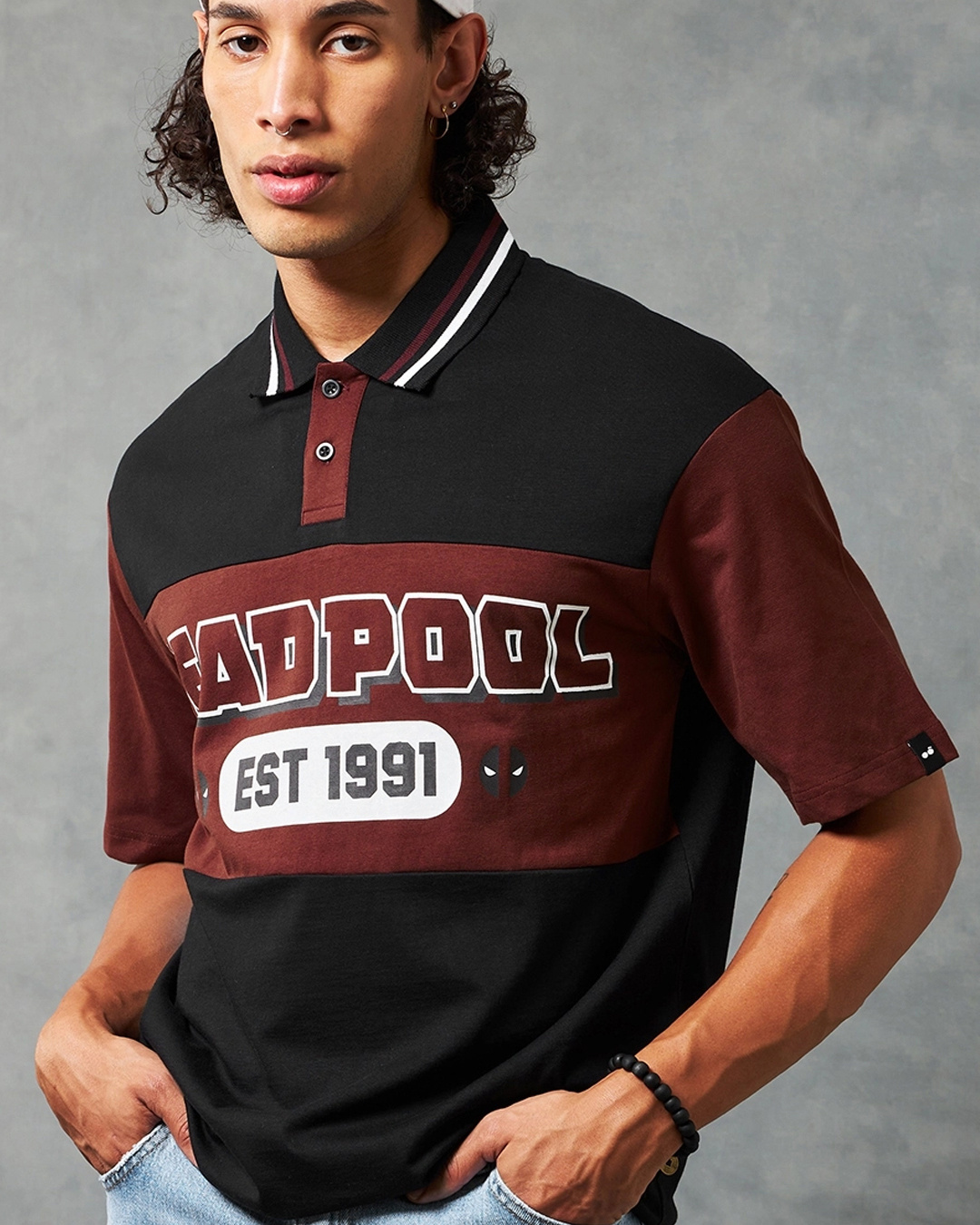 Buy Men's Black & Maroon Deadpool Graphic Printed Oversized T-shirt ...