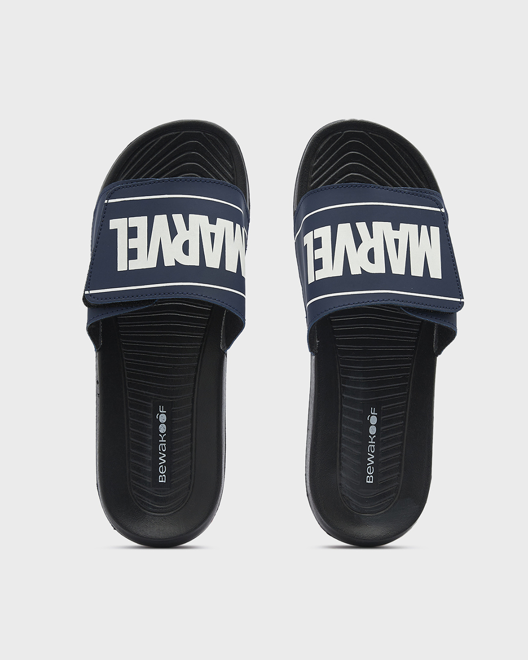 Buy Men's Black & Blue Marvel Printed Sliders Online in India at Bewakoof
