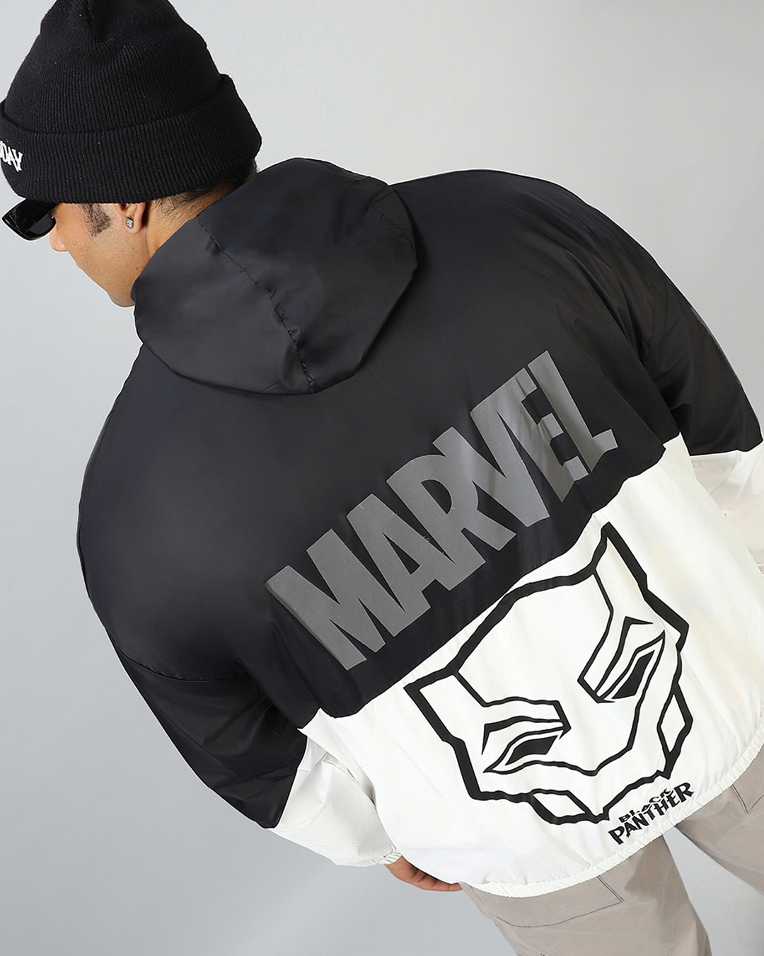 Buy Men's Black Marvel Graphic Printed Super Loose Fit Plus Size ...