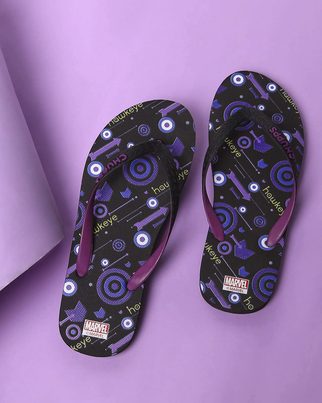 Buy Men's Black Marvel Typography Flip Flops Online in India at Bewakoof