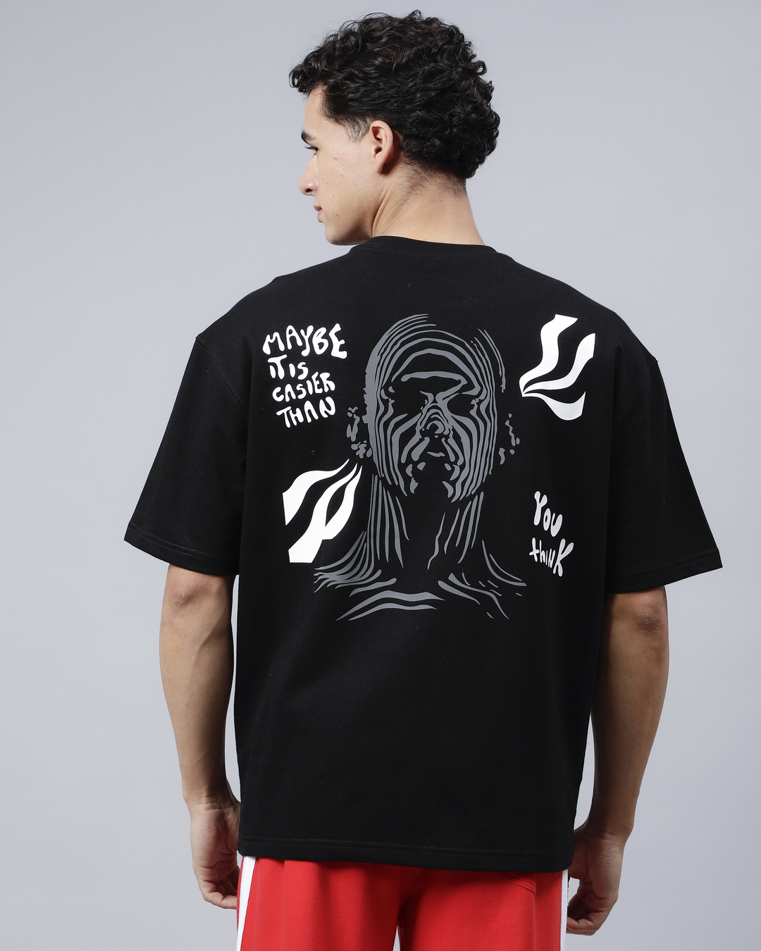 Buy Men's Black Maybe It's Easier Than You Think Reflective Printed Oversized T-shirt Online at ...