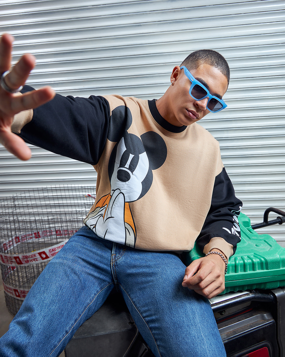 Buy Men's Black & Brown Mickey Punch Graphic Printed Oversized ...