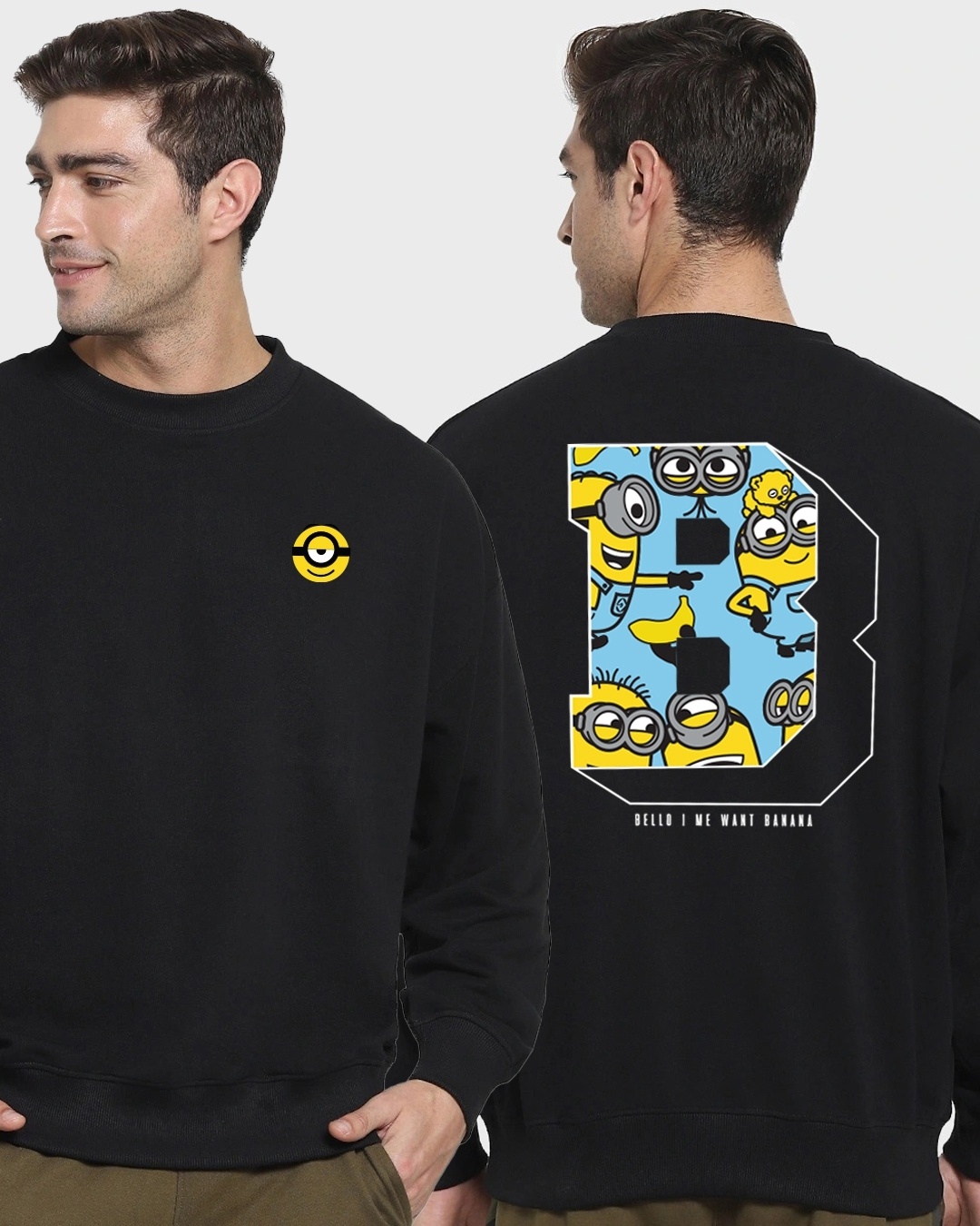 Buy Men's Black Minions Me Want Banana Graphic Printed Oversized ...
