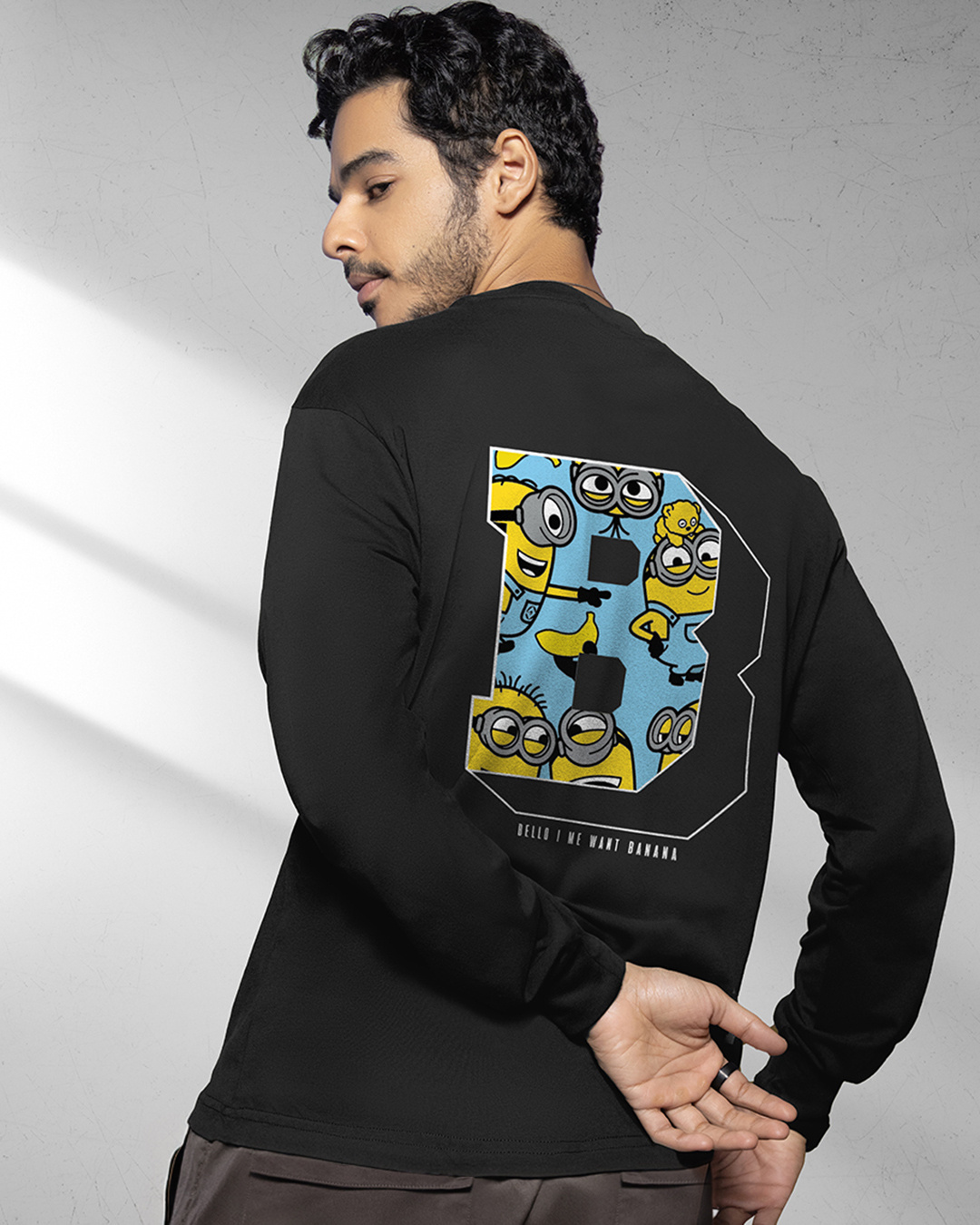 Buy Men's Black Minions Me Want Banana Graphic Printed Oversized T ...
