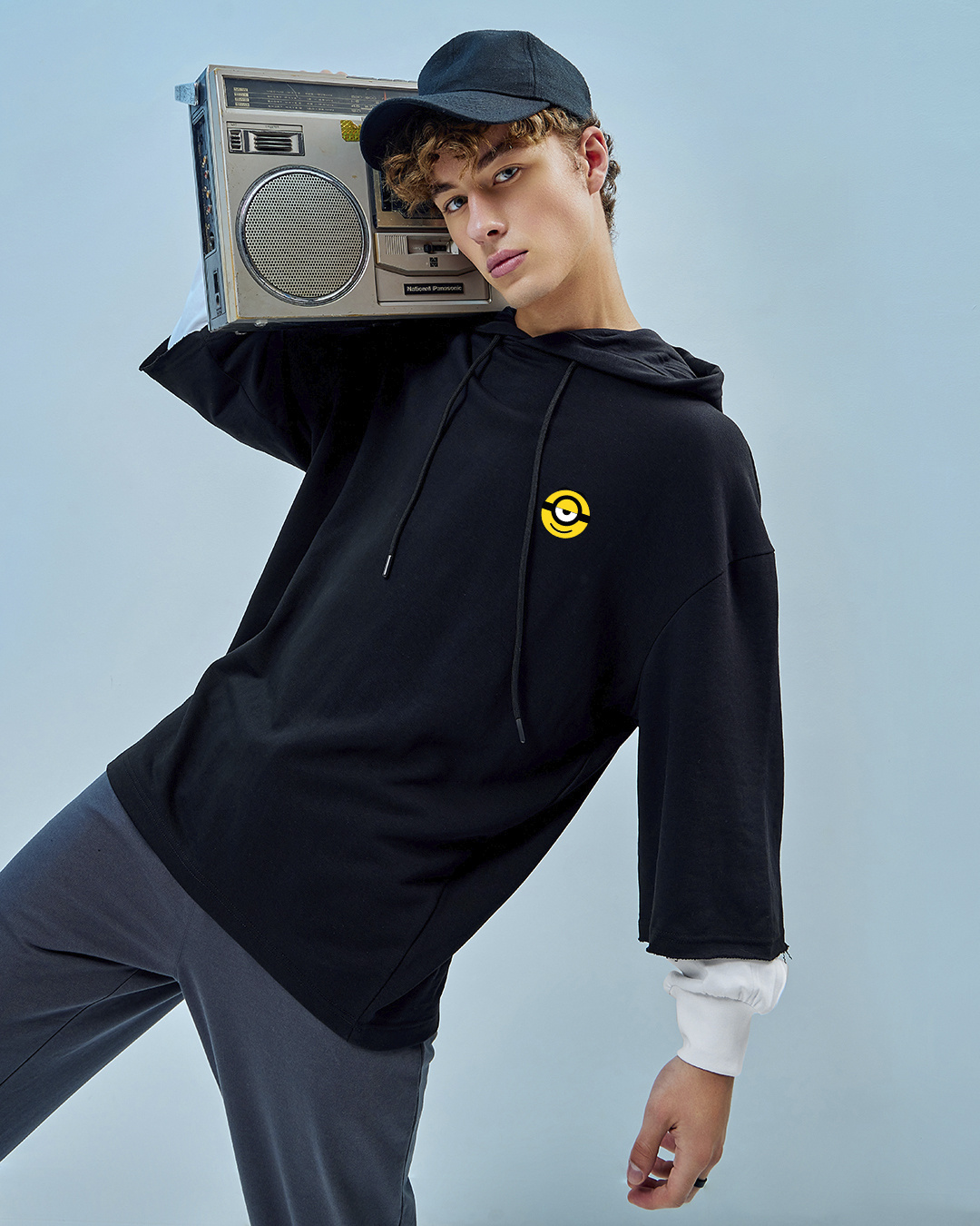 Buy Men's Black Minions Me Want Banana Graphic Printed Super Loose Fit ...