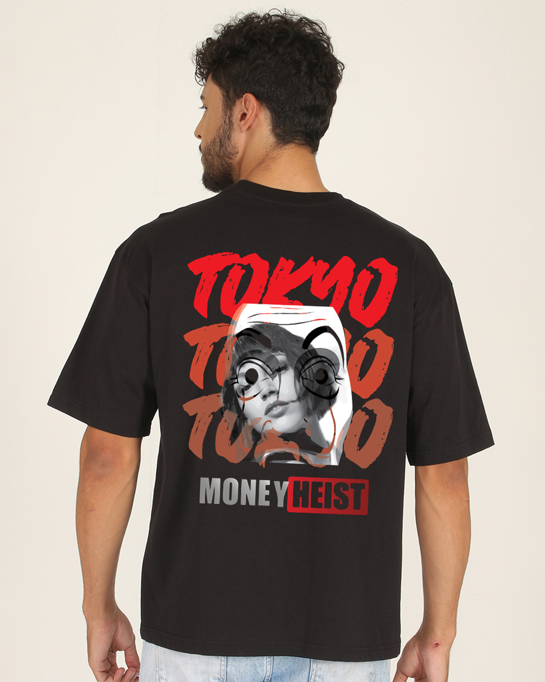 Buy Men's Black Money Heist Graphic Printed Oversized T-shirt Online at ...