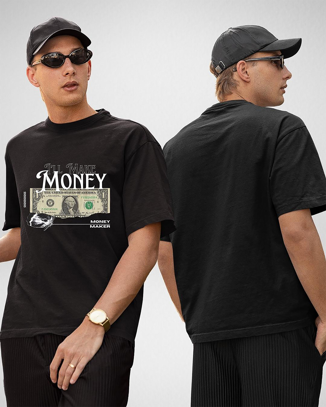 Buy Men's Black Money Maker Graphic Printed Oversized T-shirt Online at ...