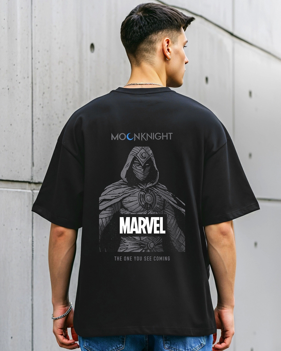 Buy Men's Black Moon Knight Marvel Graphic Printed Oversized T-shirt Online at Bewakoof
