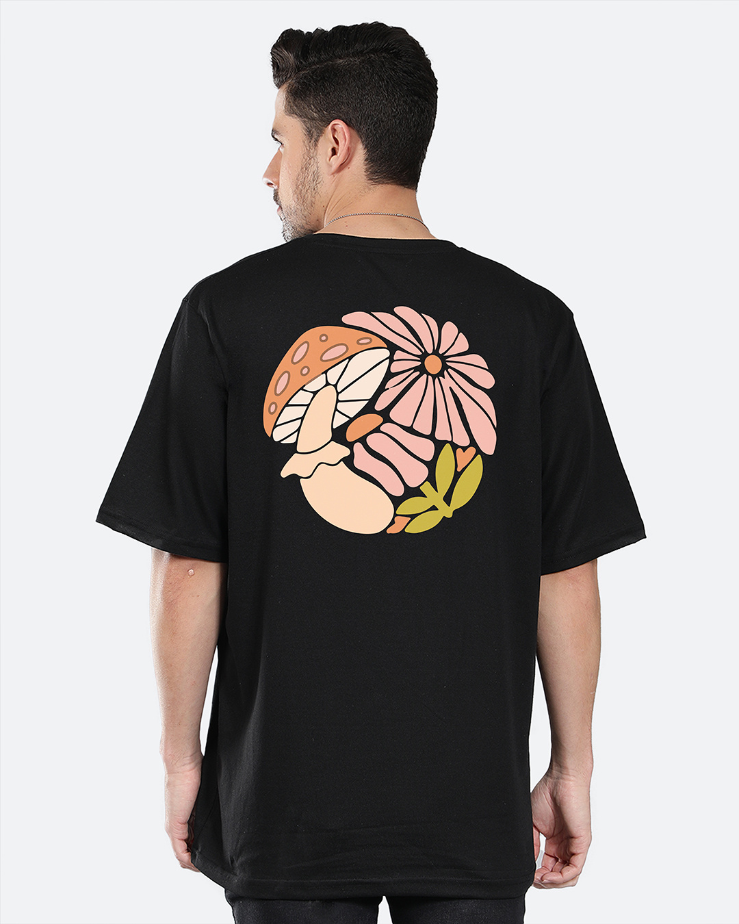 Buy Men's Black Mush & Flower Graphic Printed Oversized T-shirt Online ...