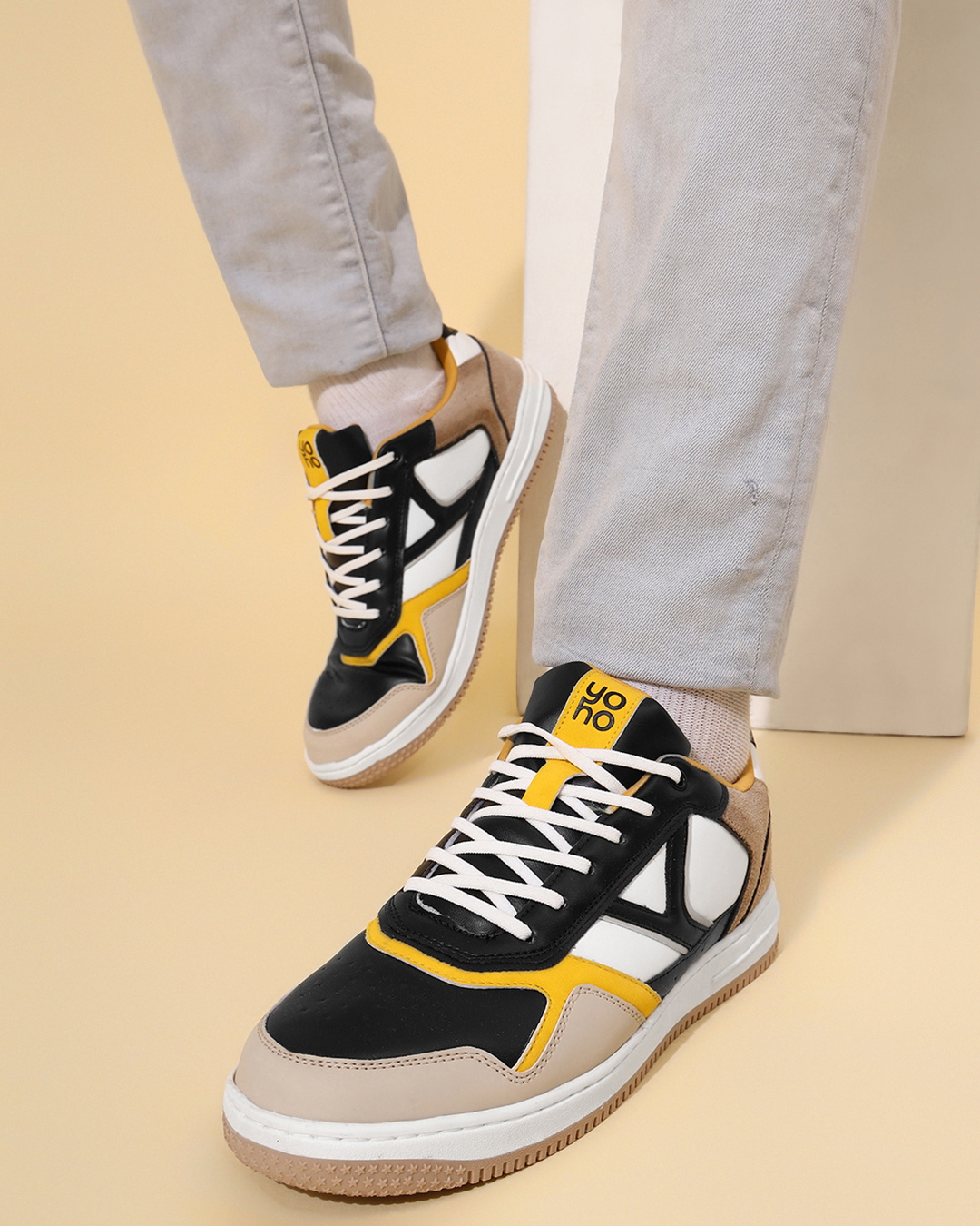 Buy Men's Black & Mustard Yellow Colorblock Sneakers Online in India at ...