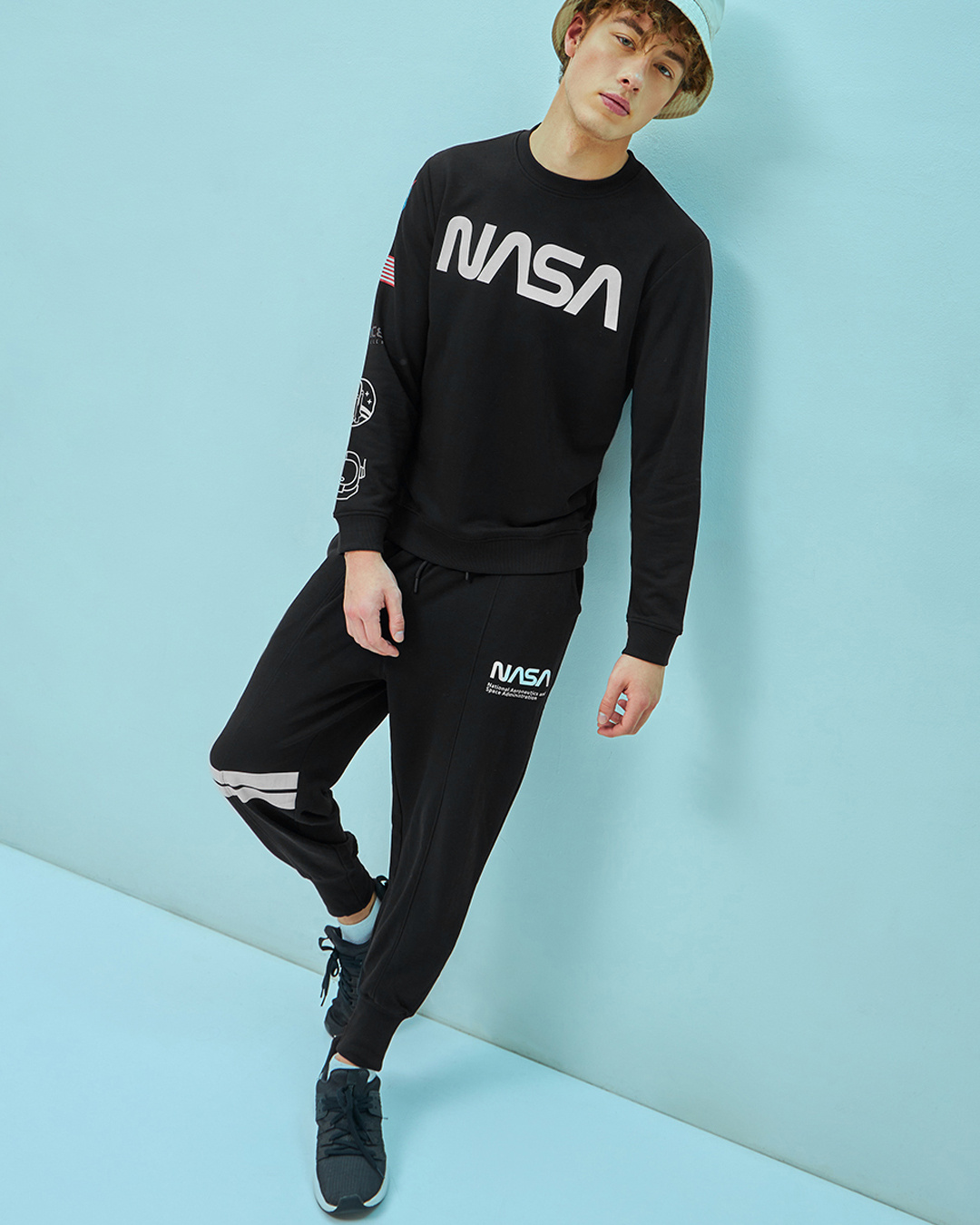 Buy Men's Black NASA Badge Graphic Printed Oversized Co-ordinates ...