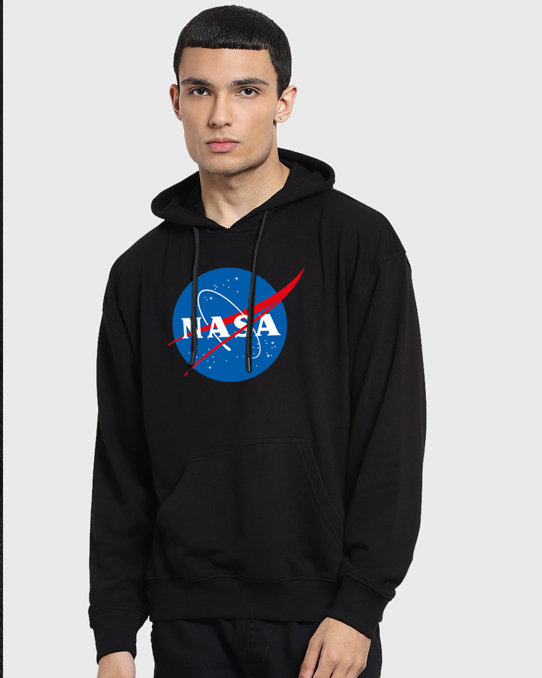 Buy Men's Black NASA Logo Graphic Printed Oversized Hoodie Online at Bewakoof