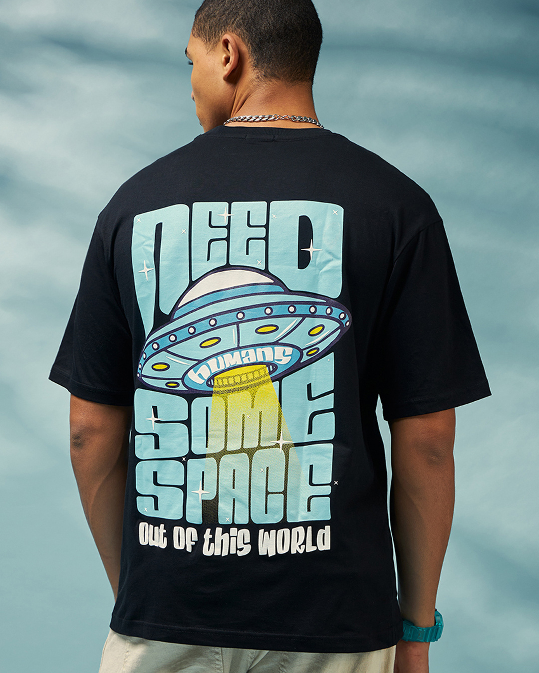 Buy Men S Black Need Some Space Graphic Printed Oversized T Shirt